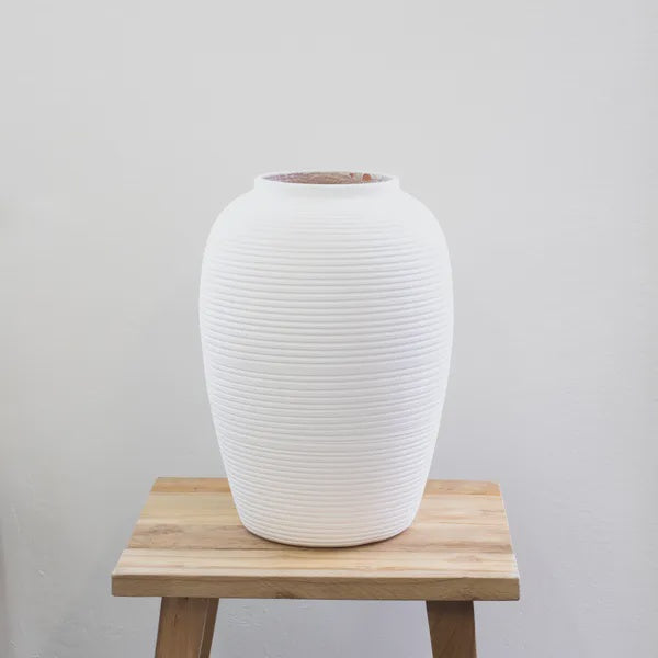 Vase - White ribbed small – Fi's Flowers N Art